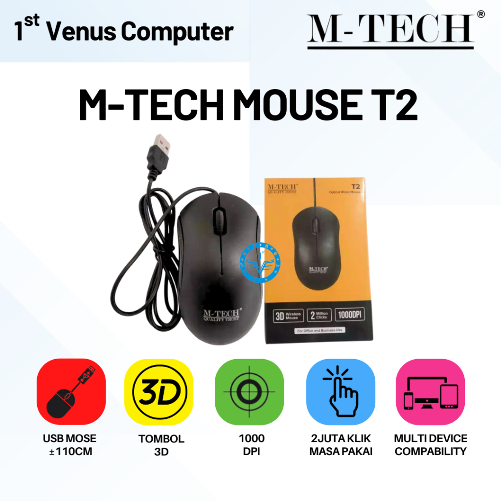 Jual Mouse USB Kabel M-Tech T2 Original MTech Mouse Wired T2 for PC ...