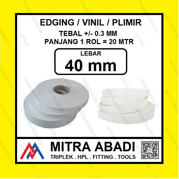 Jual Edging Putih (0.25mm) Vynil Plimir Vinil Putih Dop Roll 20M - 40mm ...