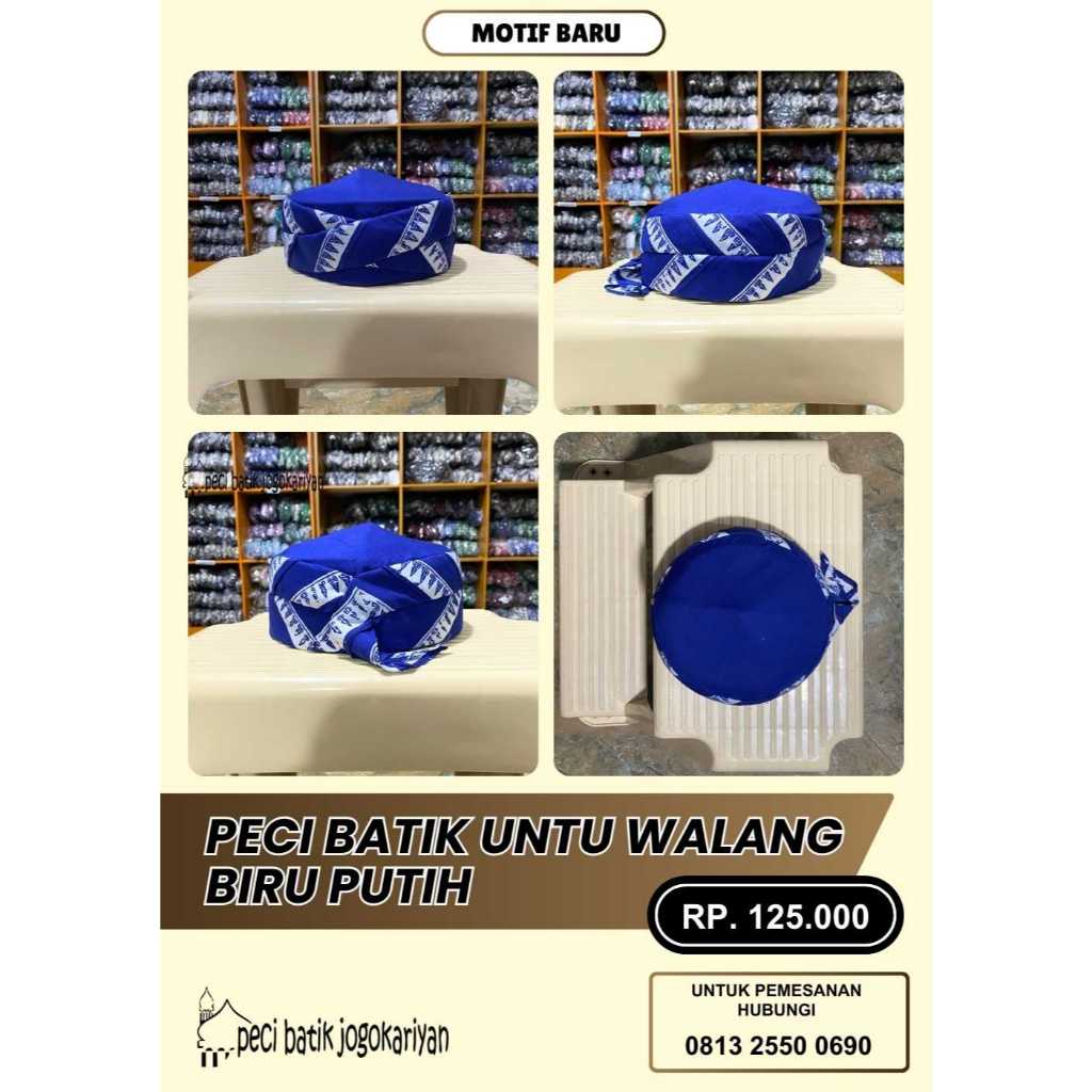 Jual Peci Batik Jogokariyan - Motif Untu Walang Biru Putih Warna Khas ...
