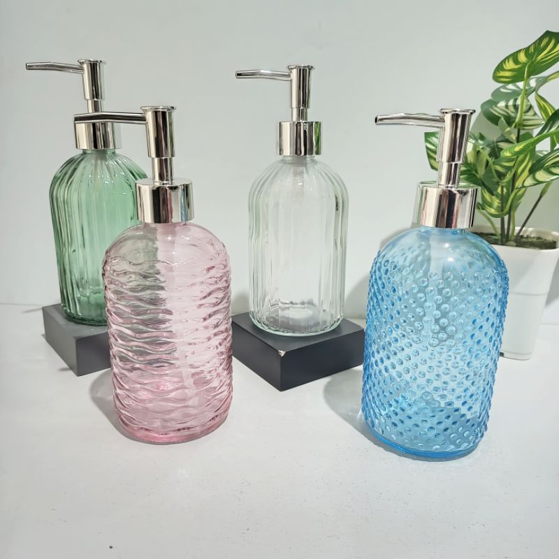 Jual B ( B000184 ) TEMPAT / BOTOL SABUN TUTUP PUMP KACA WARNA 450 ML ...