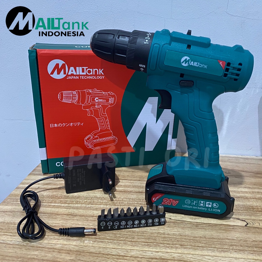 Jual Mesin Bor Cas Besi Kayu 10mm Baterai 21Volt Mailtank Bor Cordless ...