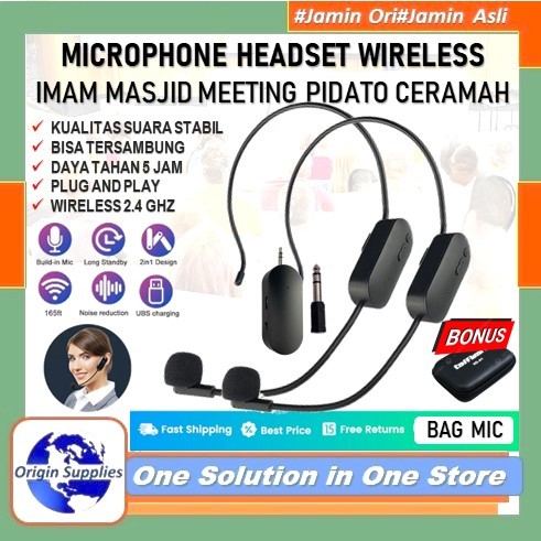 Jual PUSAT TaffSTUDIO mik mic Microphone wireless untuk mengajar bando imam mesjid headset SI02 ...