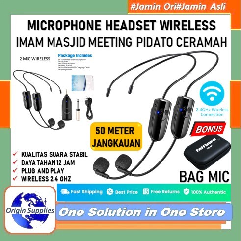 Jual Microphone Mic Clip On Wireless Imam Masjid Bando UHF 2.4G Mikrofon Telinga Jepit ...