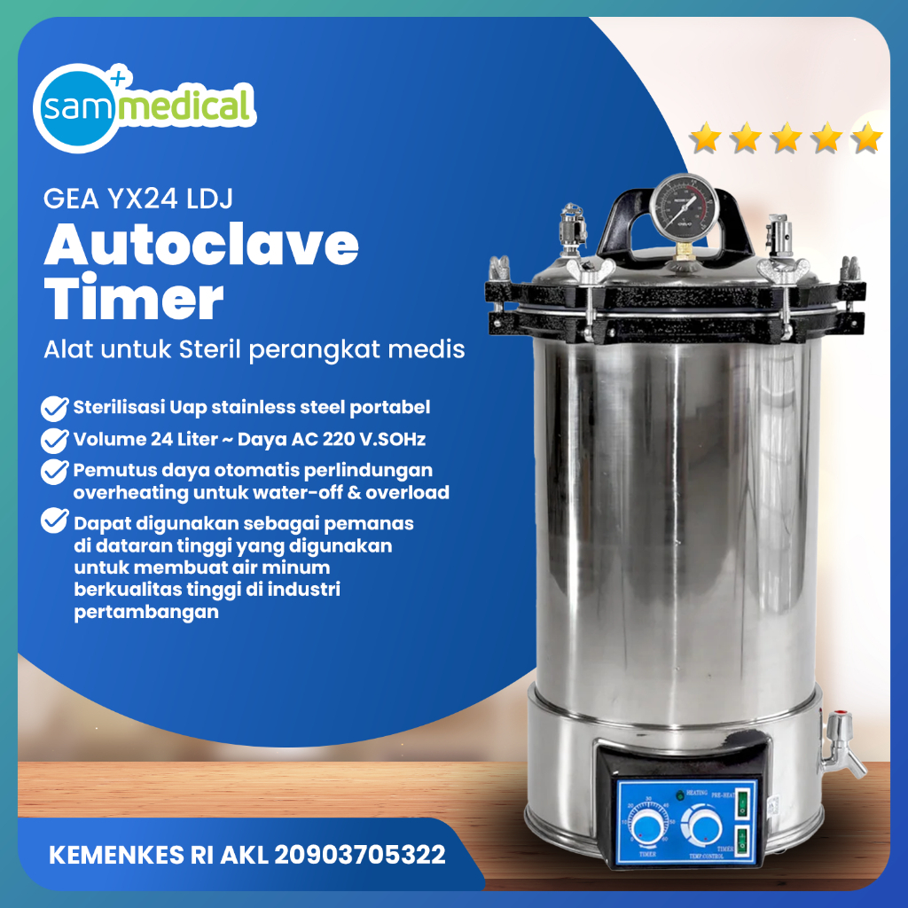 Jual GEA Autoclave (TIMER) - 24 Liter / Steam Sterilizer (SS) Electric ...