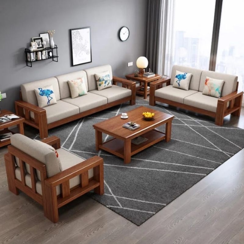 Jual sofa kayu jati / sofa ruang tamu minimalis / sofa 321 seater ...