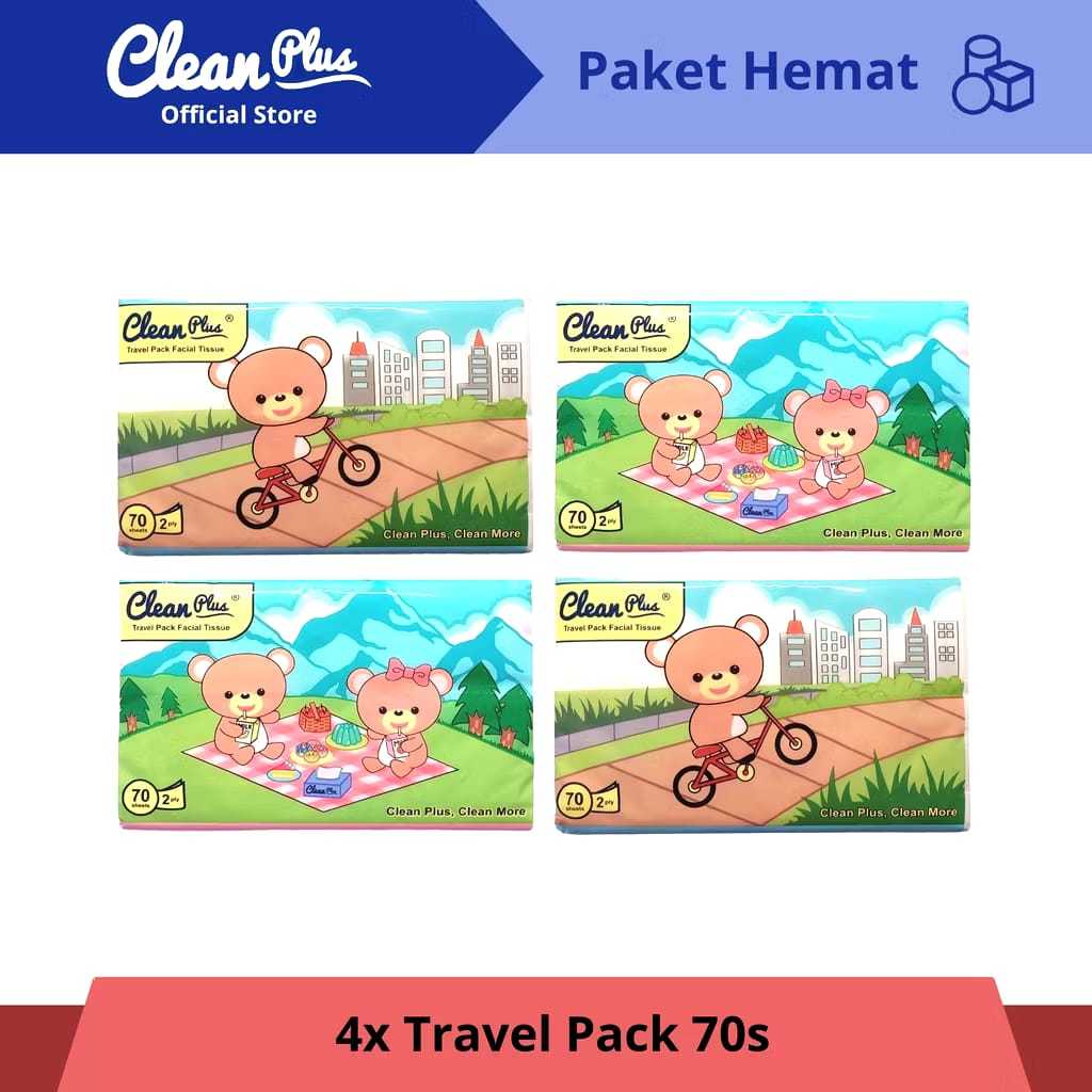 Jual V2_Clean Plus Travel Pack Tissue Beruang 70'S Bundling | Shopee ...