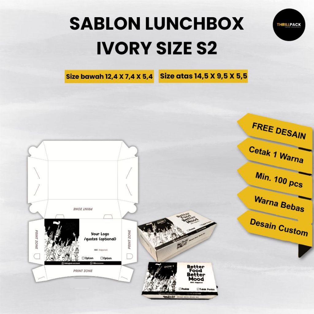 Jual Sablon Custom Lunch Box Ivory Lipatan All SIze Custom Desain & Logo / Sablon Launch Box ...