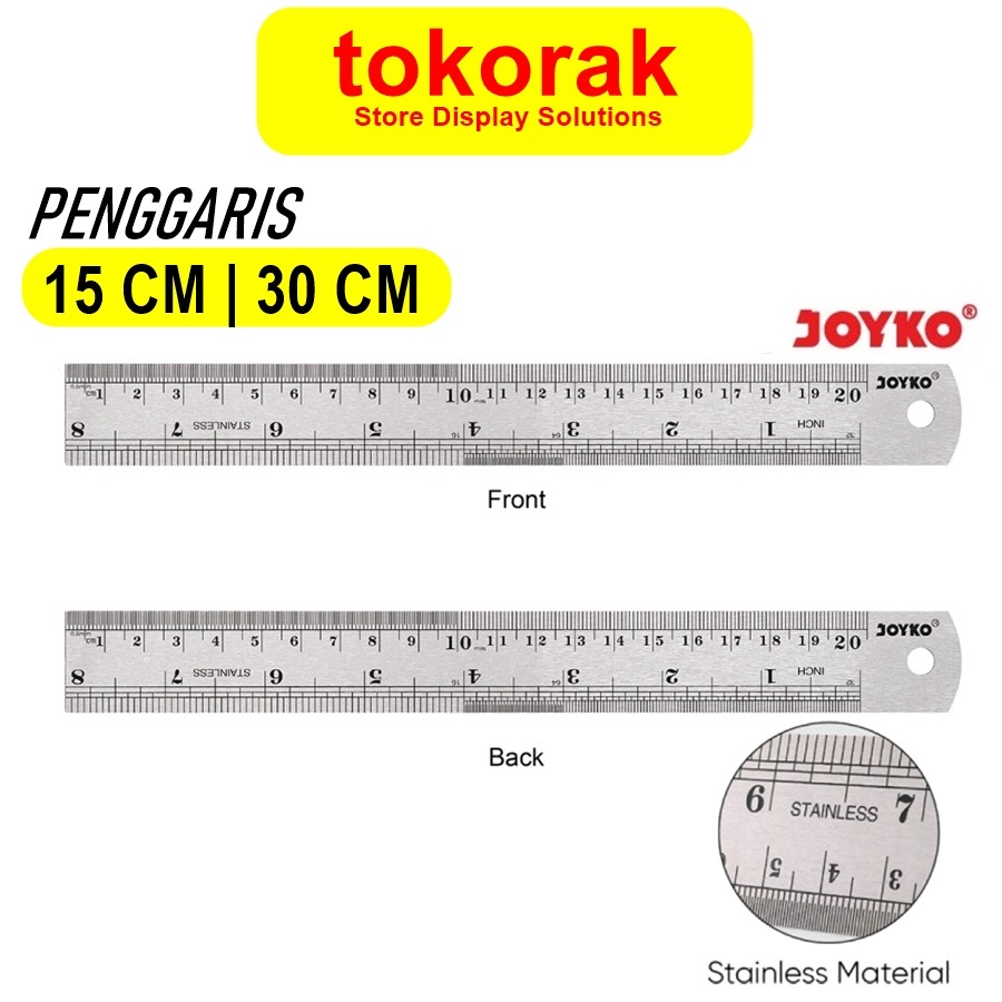 Jual PENGGARIS BAJA TAHAN KARAT 15CM 30CM JOYKO STAINLESS STEEL RULER PENGGARIS BESI 15 30 CM ...
