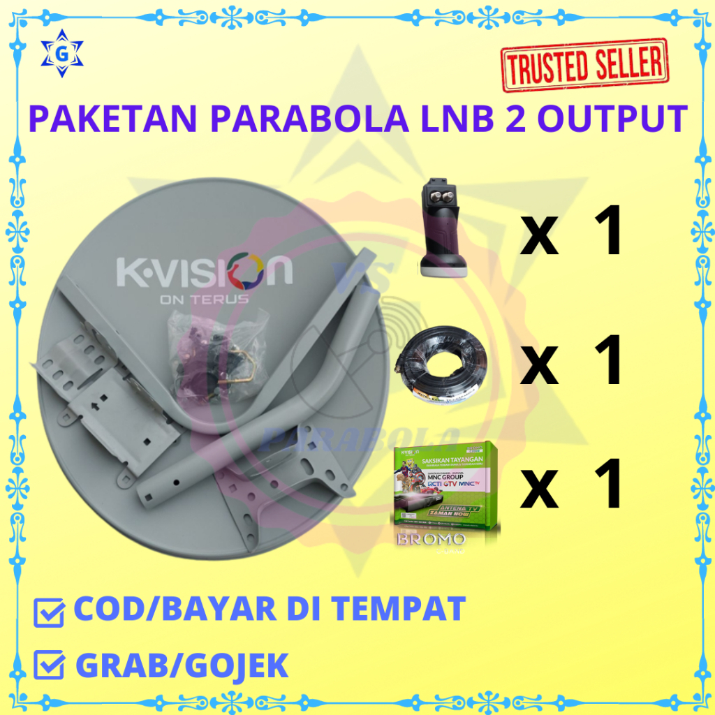 Jual PAKETAN PARABOLA KVISION KUBAND KOMPLIT ANTENA 45 CM UNTUK 2 TV ...