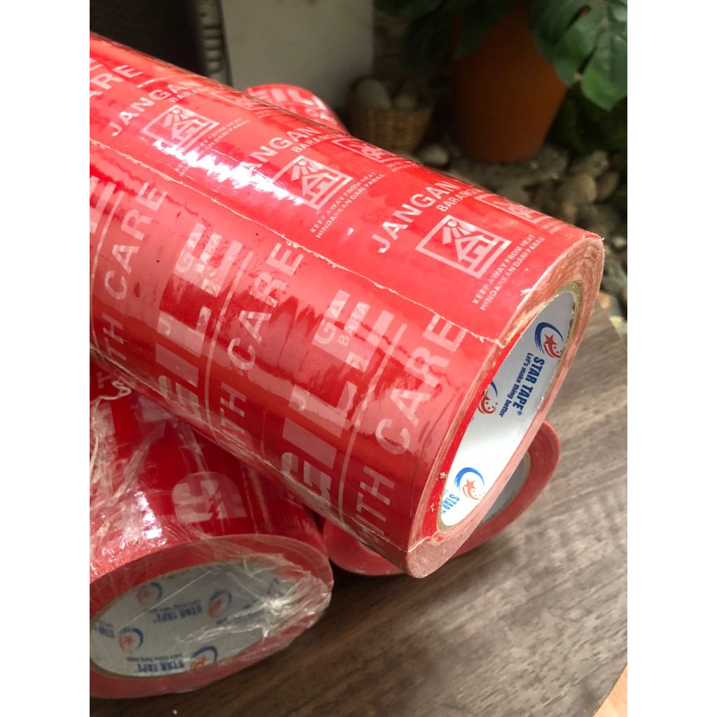 Jual LAKBAN FRAGILE MERAH HANDLE WITH CARE MERAH 48MM x 120 YARD OPP ...