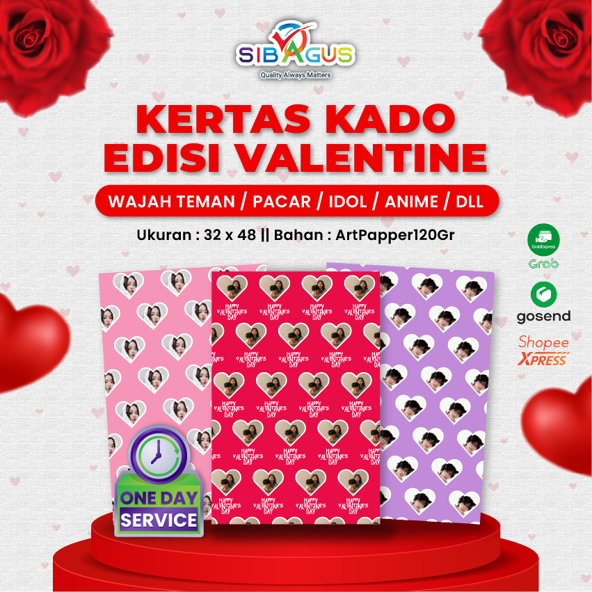 Jual Kertas Kado Custom Muka Edisi Valentine | Kertas Kado Pattern Muka ...