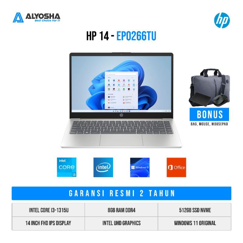 Jual HP 14-ep0266TU/Core i3-1315U/8GB/512GB SSD/14″ FHD/Win 11 Home+OHS ...