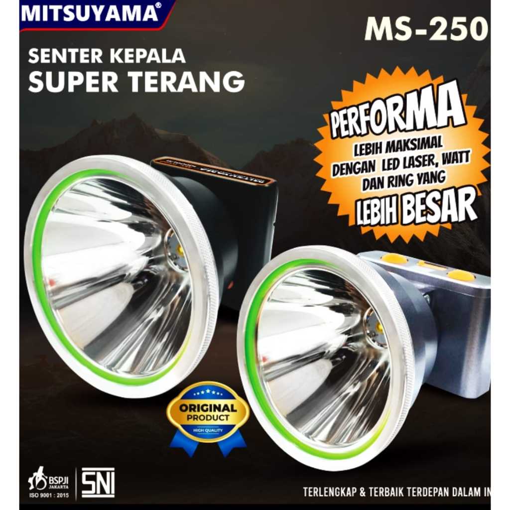 Jual SENTER KEPALA LED LASER MITSUYAMA MS-250P 80WATT - DENGAN INDIKATOR BATERAI DIGITAL ...