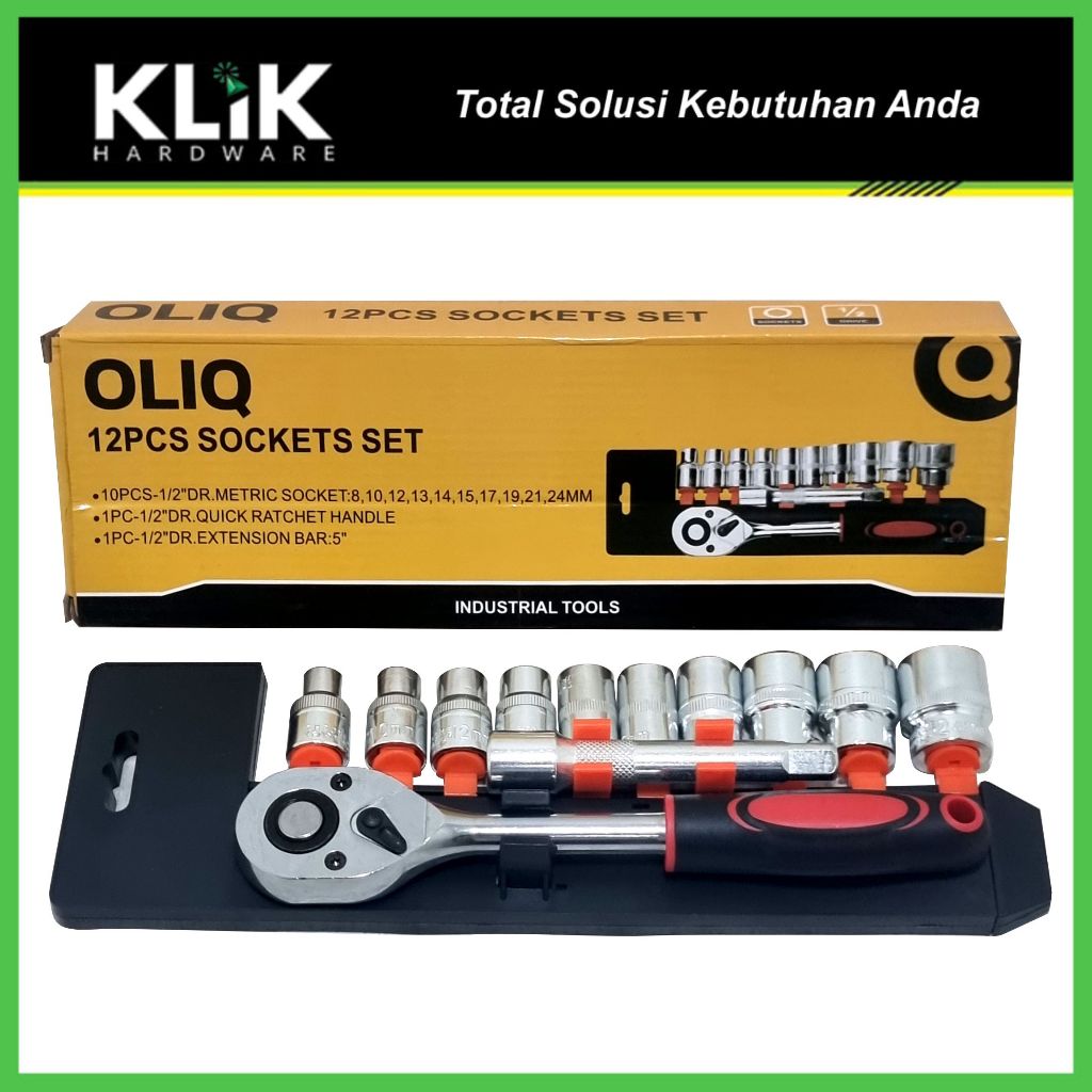 Jual OLiQ Kunci Shock Sock Sok Ratchet Set 12 Pcs 1/2 Inch 6PT Rachet CR-V 8 10 12 13 14 15 17 ...