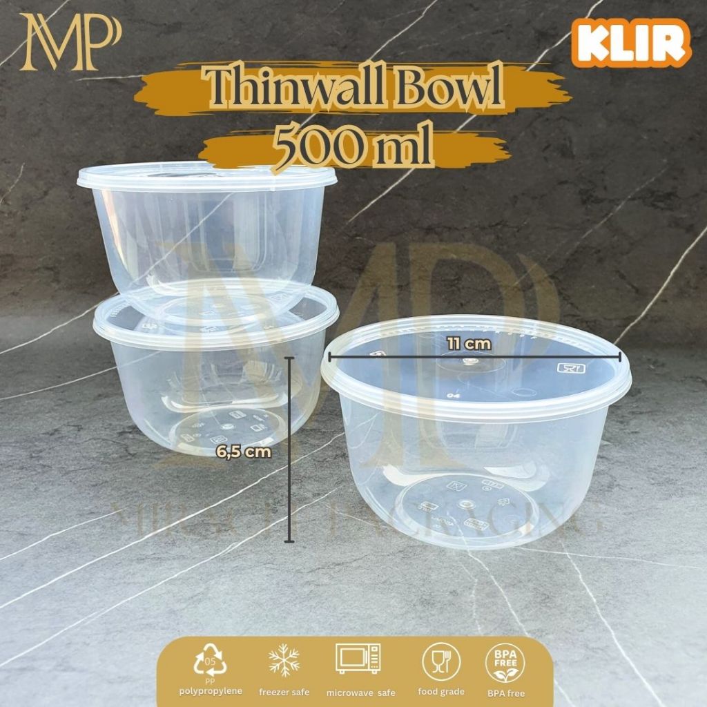 Jual Thinwall Bowl 500ml KLIR / Mangkuk Bulat Plastik / Mangkok Bulat / Food Container 25 pcs ...