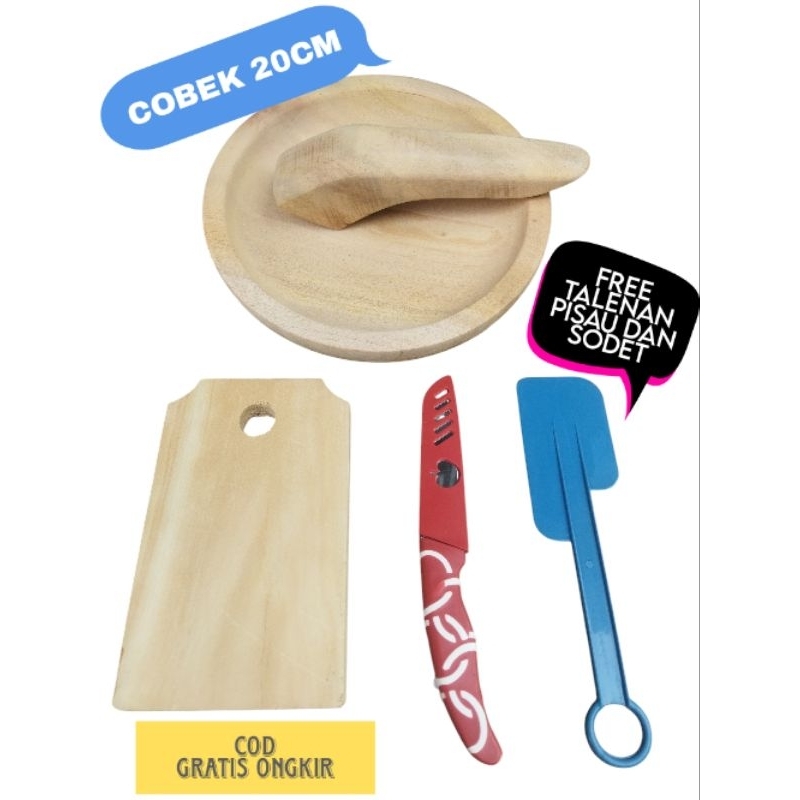 Jual DISKON TERMURAH!! cobek kayu set talenan dan pisau/cobek kayu/coet ...