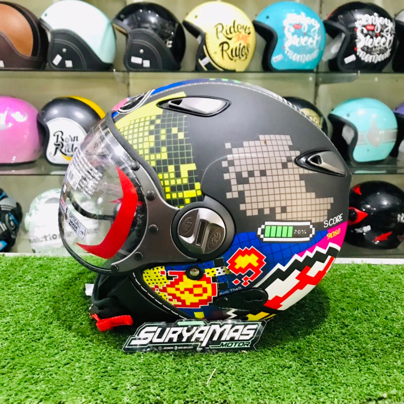 Jual HELM KYT ELSICO MOTIF #7 BLACK MATT/YELLOW/RED (CLEAR) | Shopee Indonesia