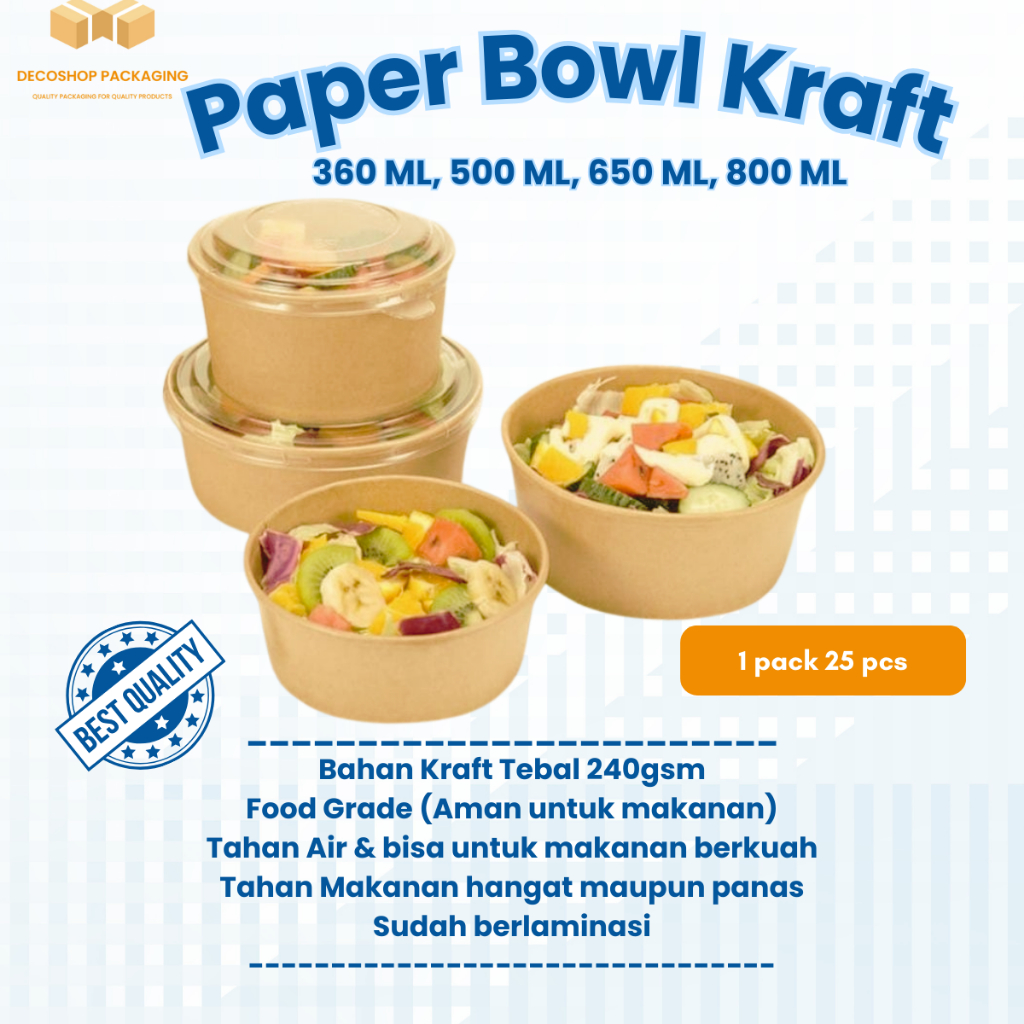 Jual Paper Bowl Coklat Kraft 650ml 25pc + Lid Laminasi 650 ml / Tempat ...