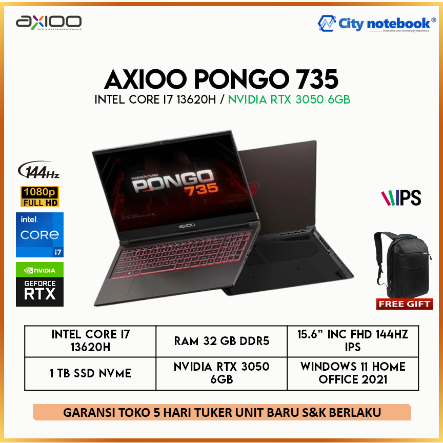 Jual Axioo Pongo 735 I7-13620H RTX3050 16GB 512GB W11 15.6" FHD 144HZ ...