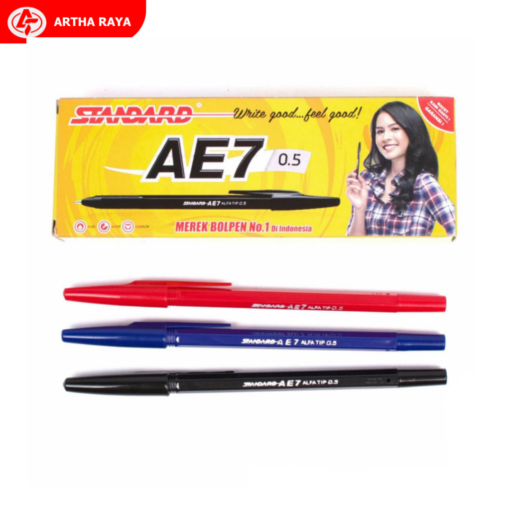 Jual Pena Pulpen Ball Pen STANDARD AE7 0.5 mm HITAM BIRU MERAH [12 PCS ...