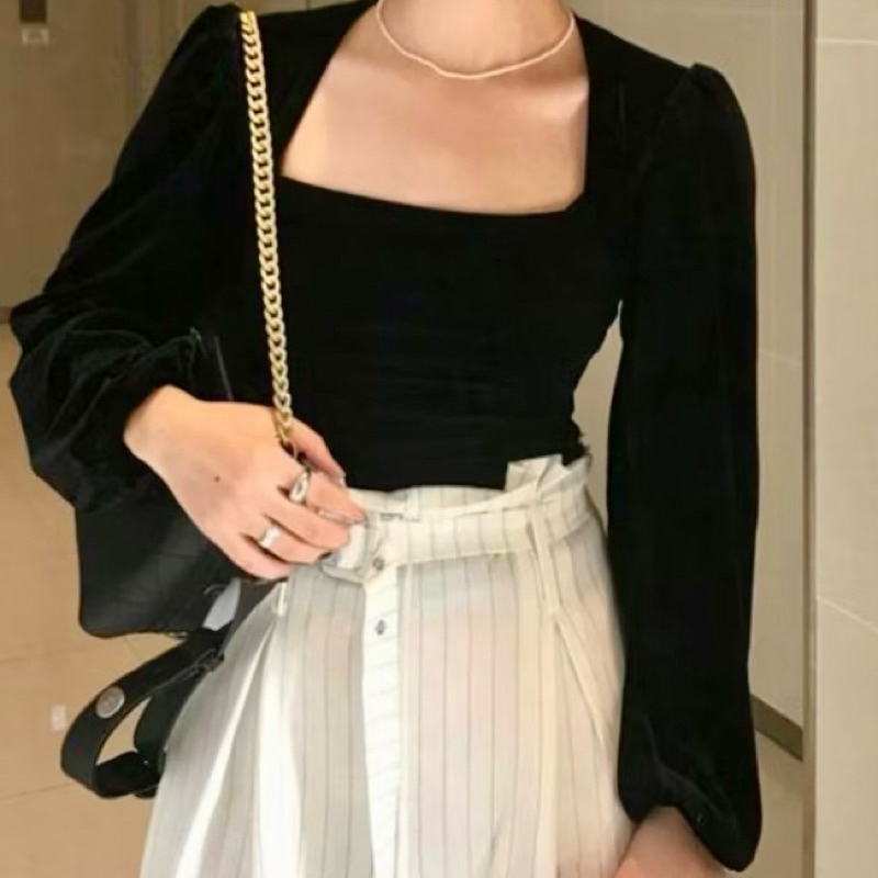 Jual 99K OUTLETS ELEGANT SQUARE NECK LONG PUFF BLACK | Shopee Indonesia