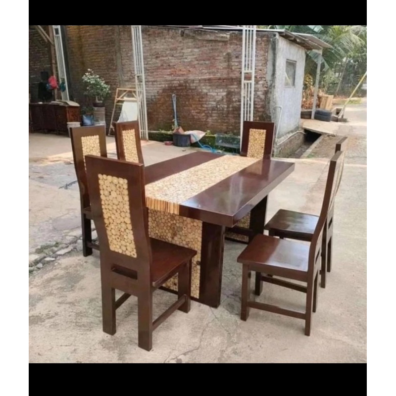 Jual Set meja makan minimalis meja makan minimalis 6 kursi meja kayu trembesi kursi kayu jati ...