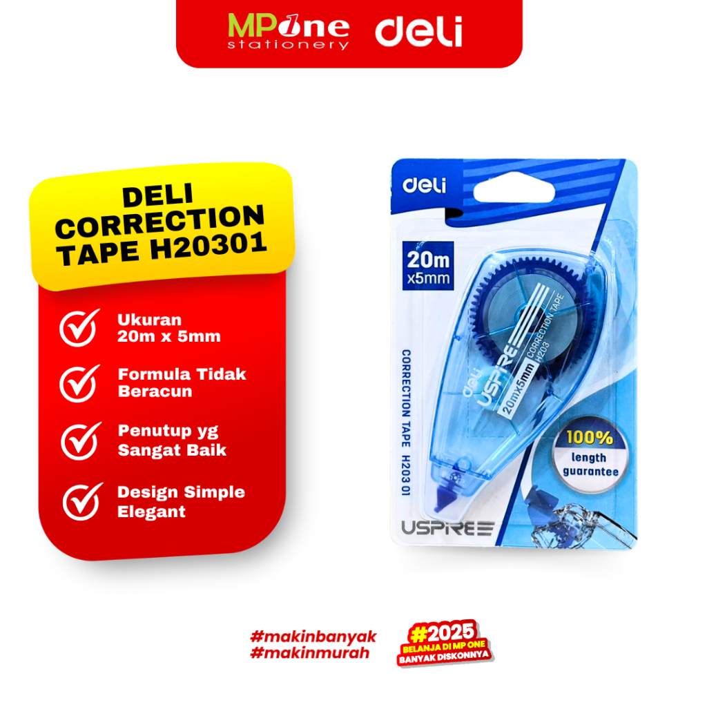 Jual DELI Correction Tape H20301 / Tipe-x Pita Roll 20m x 5mm / Correction Tape Pita Tipex ...