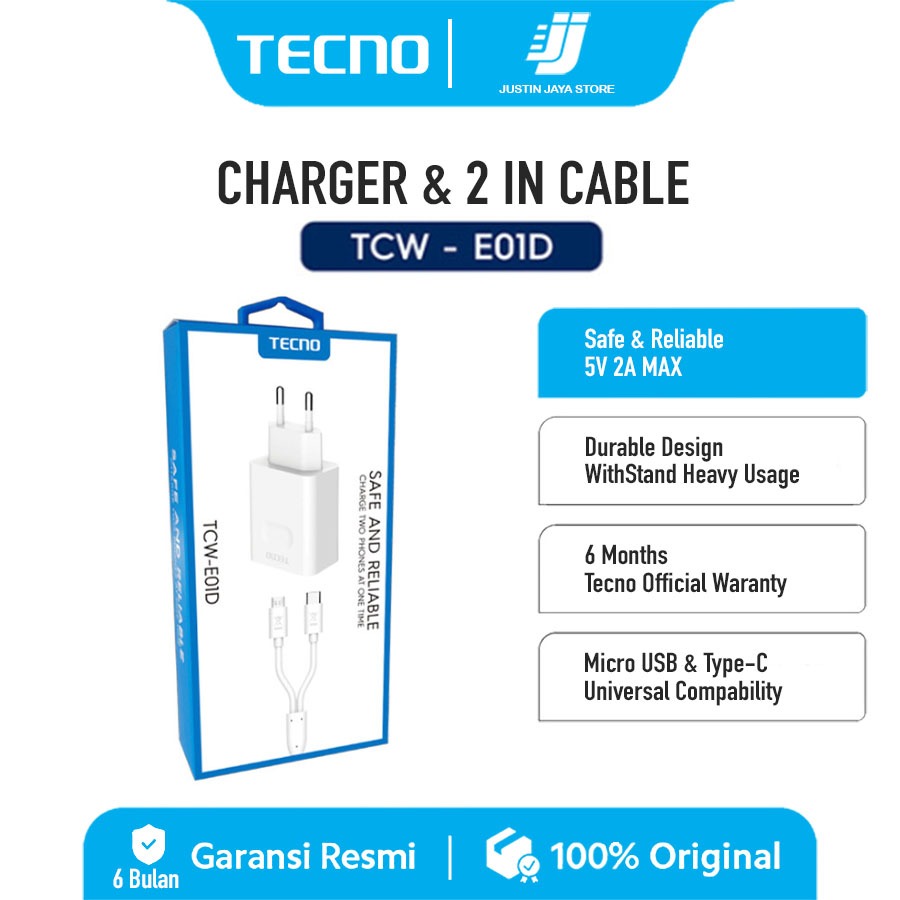 Jual TECNO TCW-E01D Charger + Data Cable Charging Android, Micro USB ...