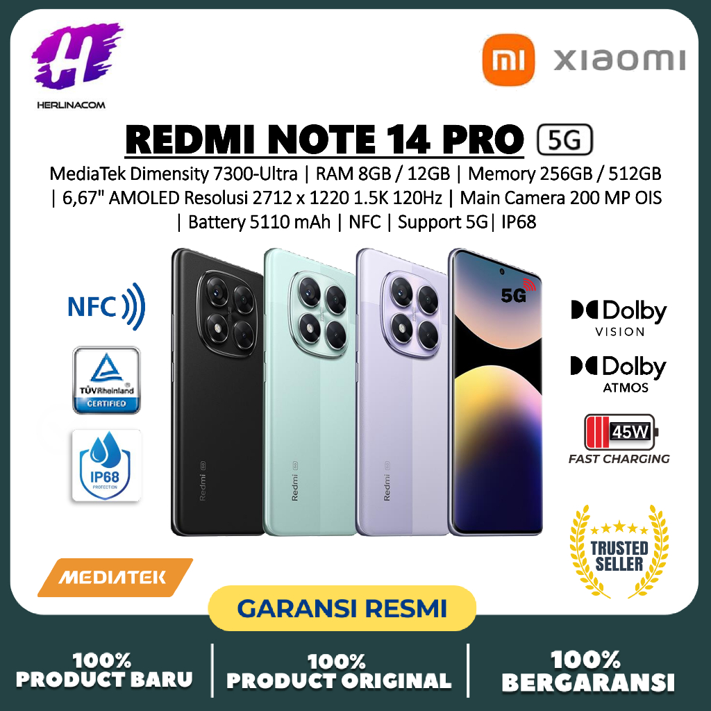 Jual XIAOMI REDMI NOTE 14 PRO 5G MediaTek Dimensity 7300 Ultra NFC ...