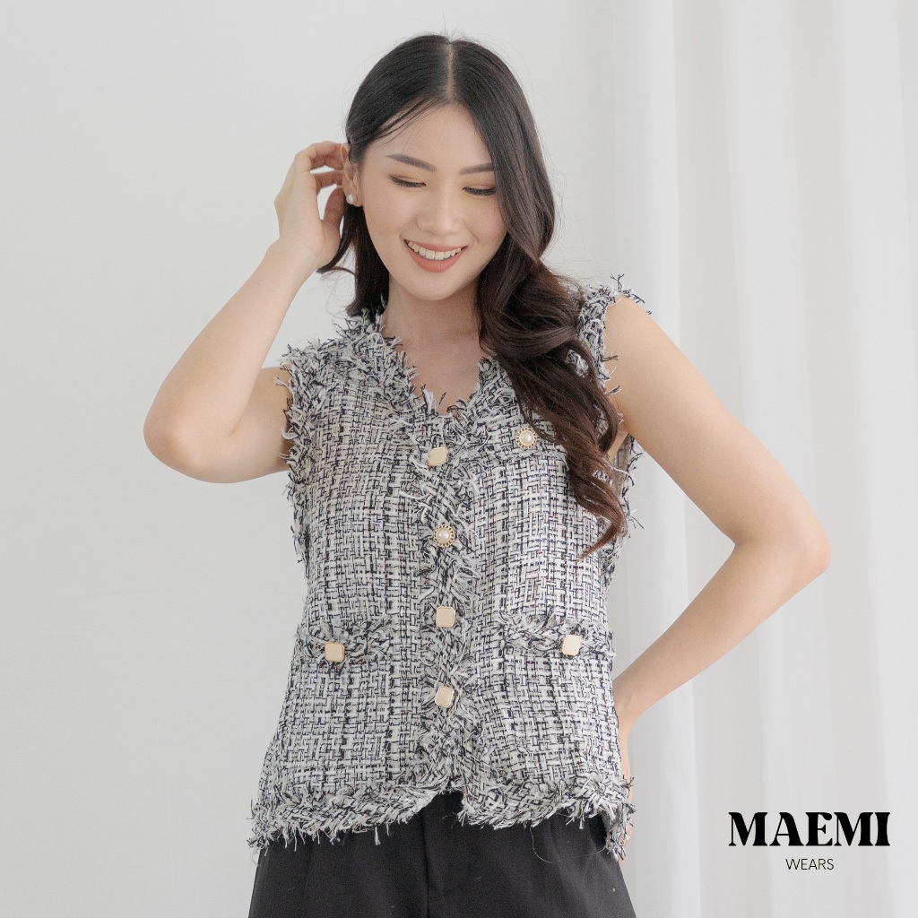 Jual Monty Vest| Atasan Rompi Vest Wanita| outer bahan tweed [MAEMI ...