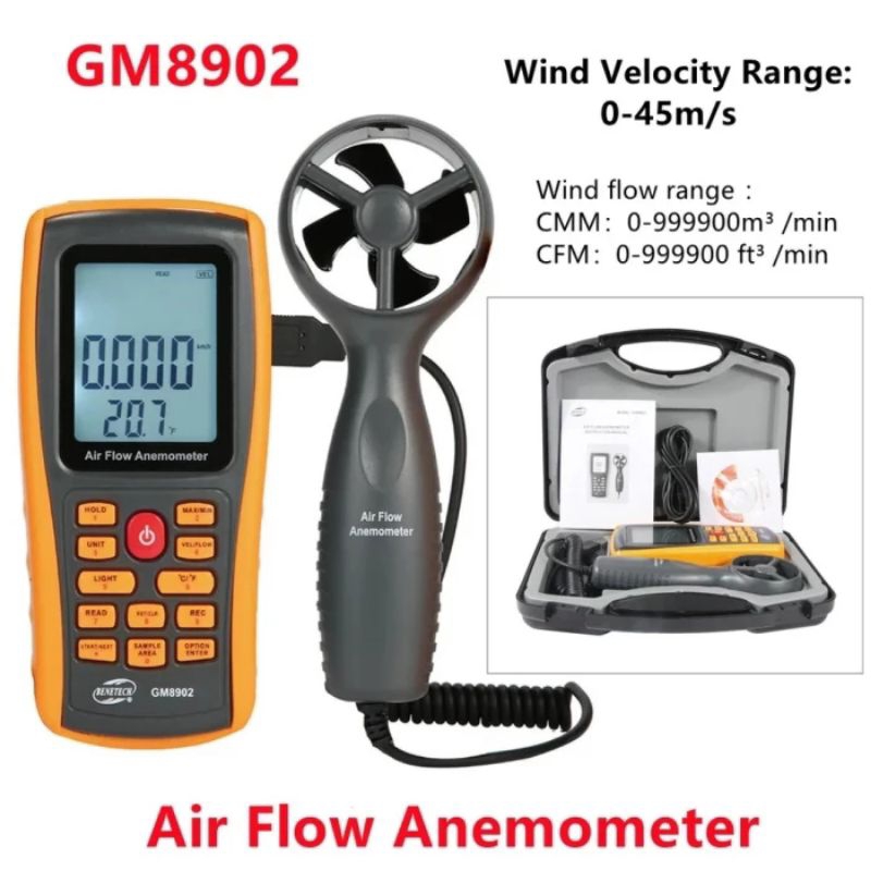 Jual GM8902 benetech Air Flow Anemometer Wind Ukur Kecepatan Angin cfm cmm | Shopee Indonesia