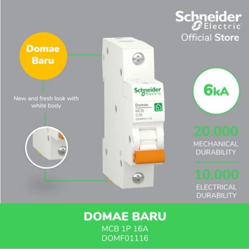 Jual Schneider Electric MCB Domae 1P 1 Phase 1 Pole 16A 16 Ampere | Shopee Indonesia