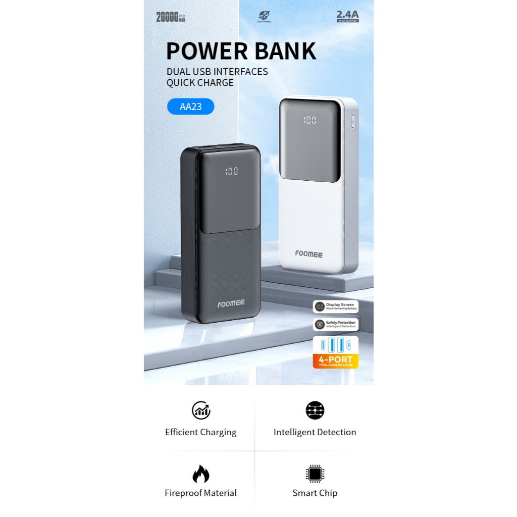 Jual Foomee Powerbank AA23 20000mah Display Screen Dual USB Interfaces Quick Charge 2.4A BLACK ...