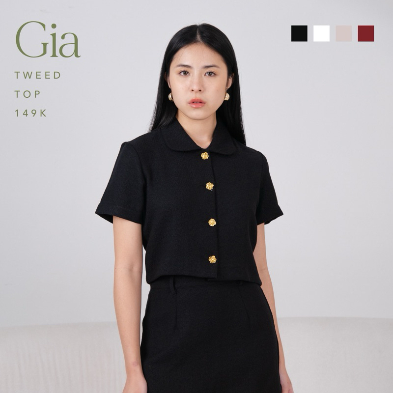Jual Gia Tweed Top -- Ocha Wear | Atasan Kemeja Wanita | Crop Top Tweed ...