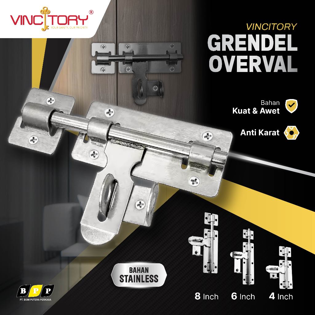 Jual Grendel Overval Stainless Vincitory/Selot Gembok Pintu 2 Kancing ...