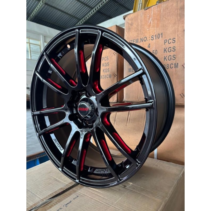Jual Velg mobil ring 17 lubang 8 R17 hole 8 VOLK RAYS Gloss Black Red Milling avanza xenia jazz ...