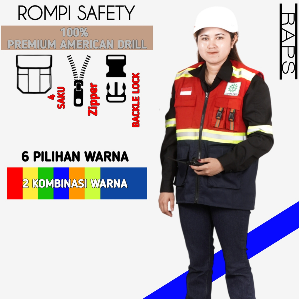 Jual Rompi Safety Merah Kombinasi Navy - Rompi Safety K3 - Rompi Kerja ...