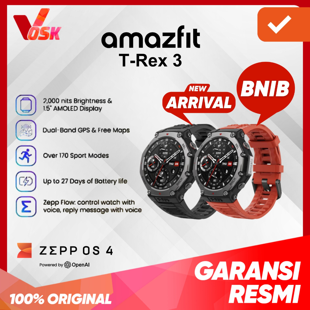 Jual Amazfit T-Rex 3 48mm Smartwatch 1.5" AMOLED Screen GPS SpO2 10 ATM Waterproof | Shopee ...