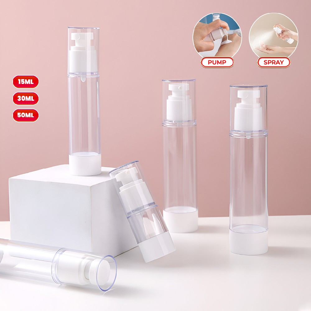 Jual Botol Airless Pump Lotion Transparant 15ml 30ml 50ml Travel Size ...