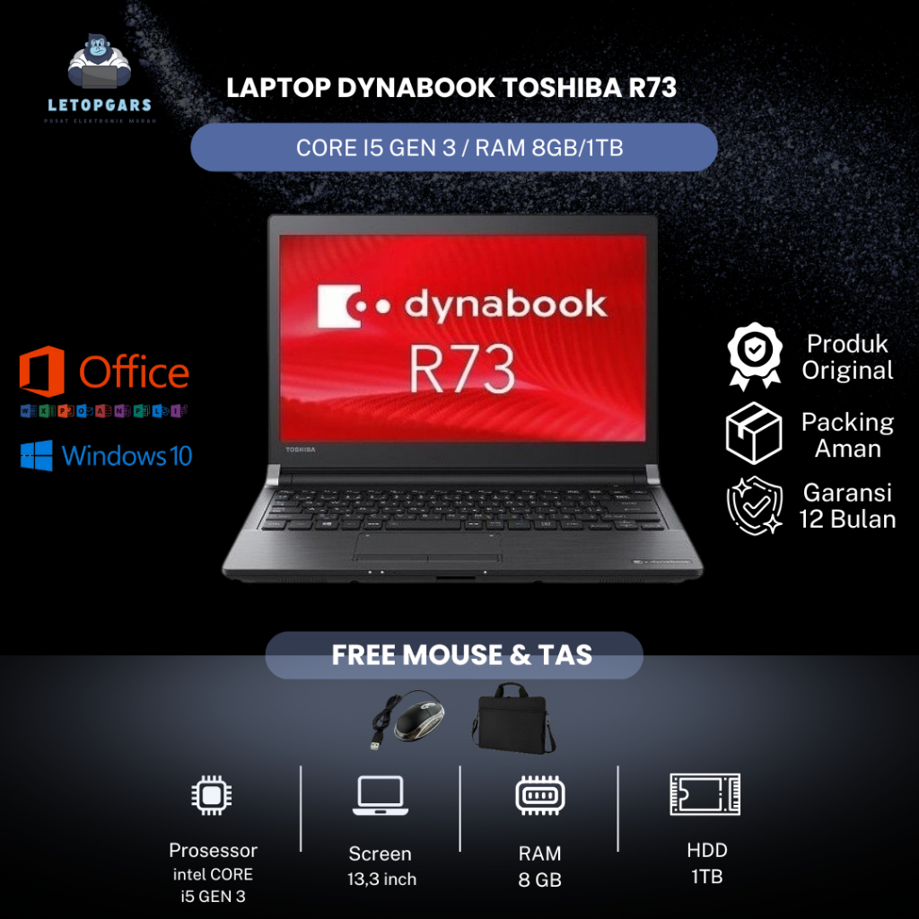 Jual LAPTOP TOSHIBA DYNABOOK R73 CORE I5 GEN 3 / RAM 8GB/1TB | Shopee ...