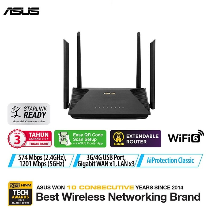 Jual ASUS RT-AX53U AX1800 Dual Band WiFi 6 Wireless Router with AiMesh ...