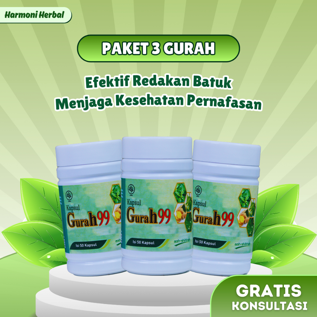 Jual Paket 3 Kapsul Gurah 99 Herbal Terapi Batuk Asma Flu Bronkhitis ...