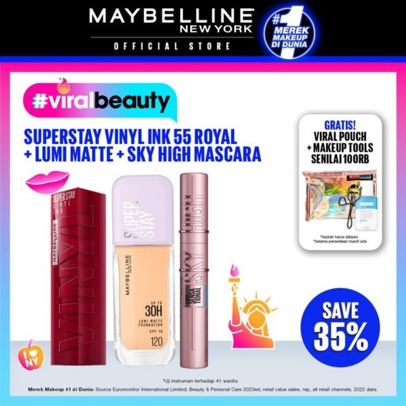 Jual Maybelline paket makeup viral beauty superstay vynil ink + Lumi ...