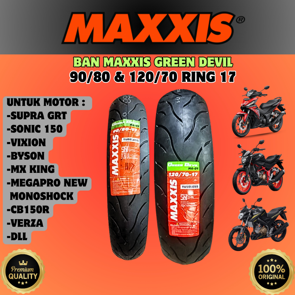 Jual BAN ( 90/80 17 & 120/70 17 ) MAXXIS GREEN DEVIL BAN DEPAN BELAKANG ...