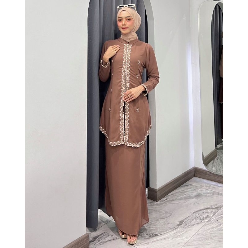 Jual Setelan Baju Kurung Melayu Ceruty Bordir Mix Payet Marine Premium | Shopee Indonesia