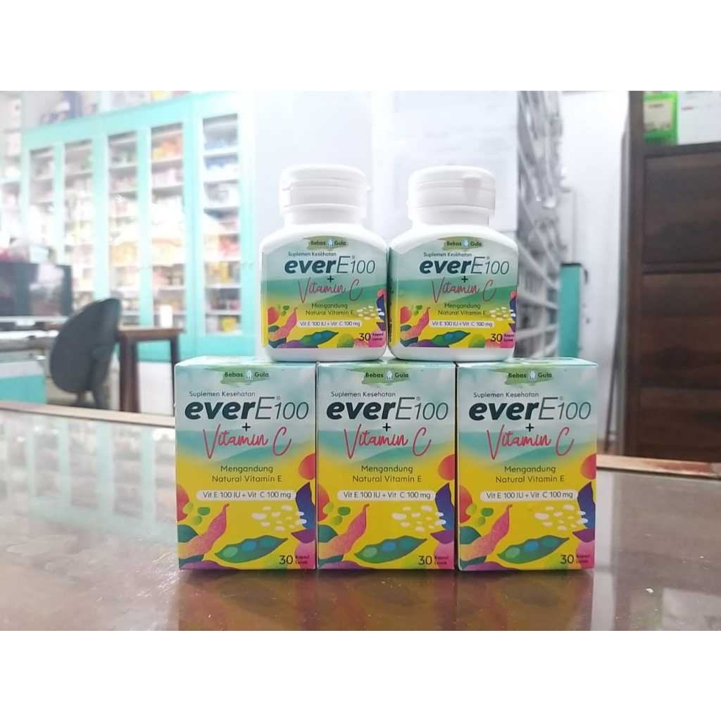 Jual EVER E 100 IU + VITAMIN C | BOTOL @ 30 KAPSUL LUNAK | | bebas gula ...