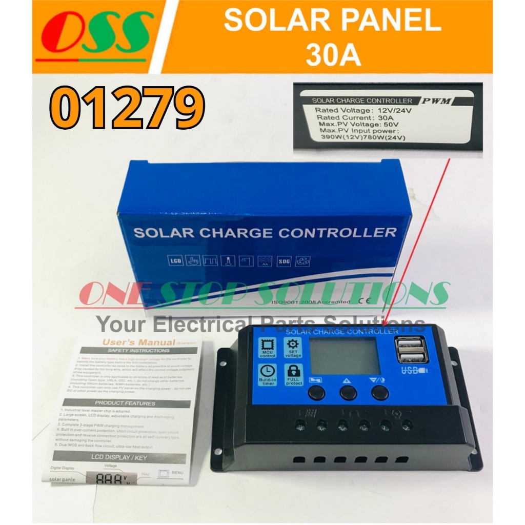 Jual SOLAR PANEL CHARGER CONTROLLER SCC PANEL SURYA 30A 12V 24V ...