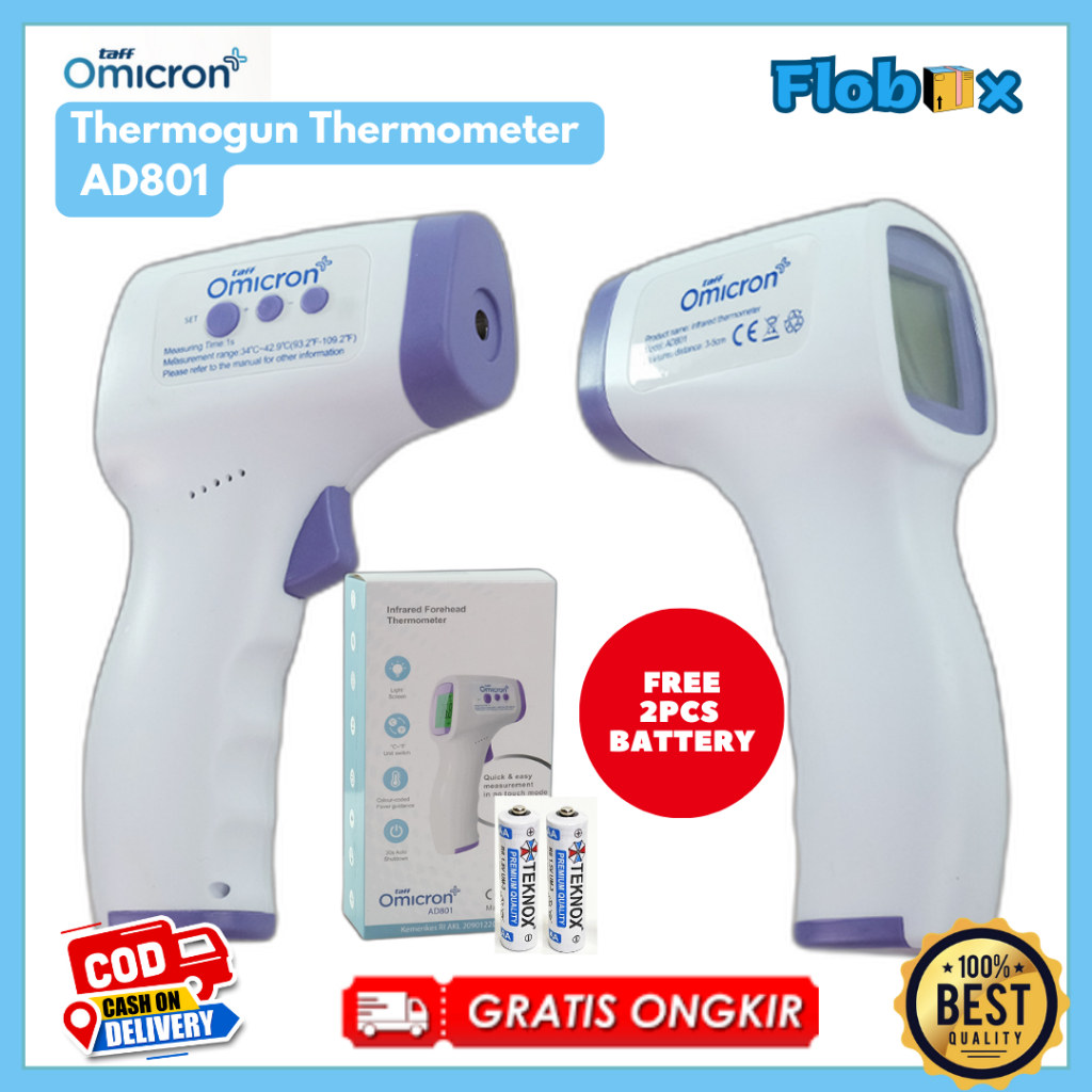 Jual Thermogun Thermometer Infrared Tanpa Kontak Suhu Badan AD801 FREE ...