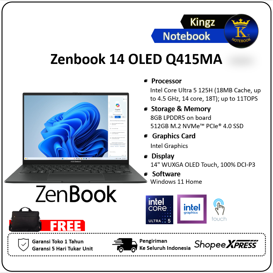 Jual ASUS Zenbook 14 OLED Q415MA Ultra 5 125H 8GB 512GB Win11 14" WUXGA ...