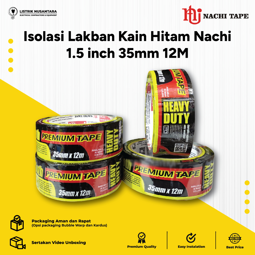 Jual Isolasi Lakban Kain Hitam Nachi 1.5 inch 35mm 12M / Cloth Nachi ...